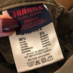 fragile denim | Jeans | Fragile Innocence Skinny Olive Green Cords ...